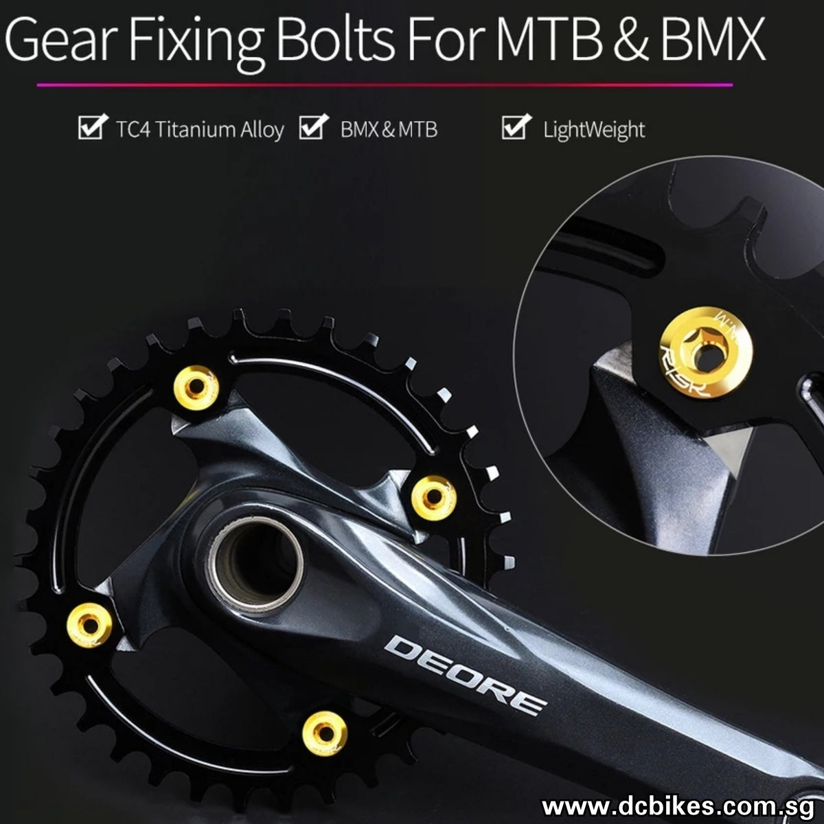 Titanium Gold M8 X 6.5mm Single Speed MTB Chain Ring Bolts (4 Pieces ...